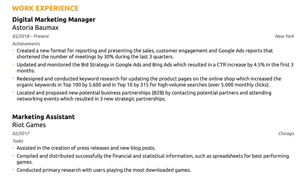 Work Experience CV Format With Summary With Education And Work